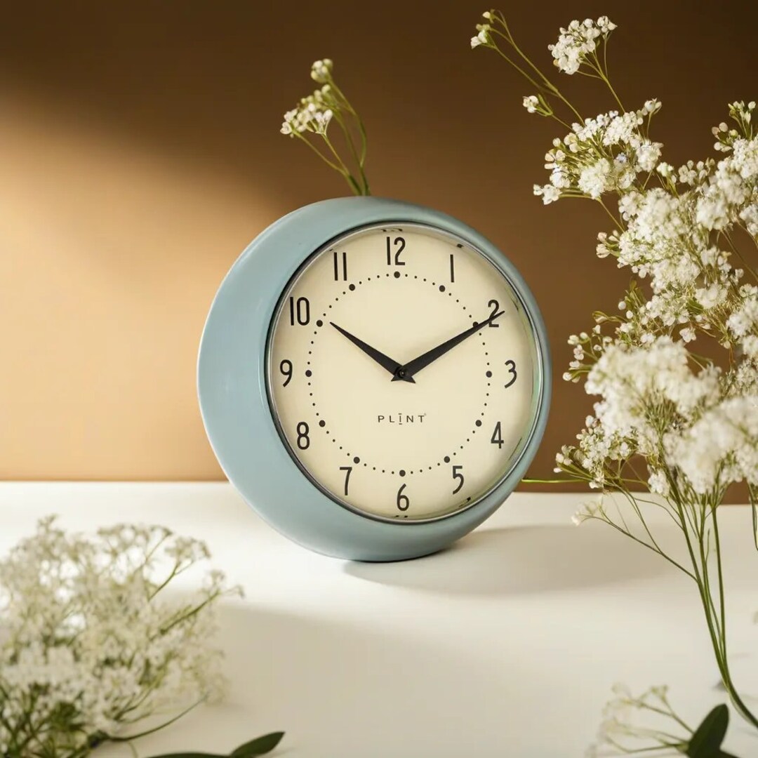 Vintage Wall Clock Blue Mid Century Wall Clock Retro Wall Decoration ...