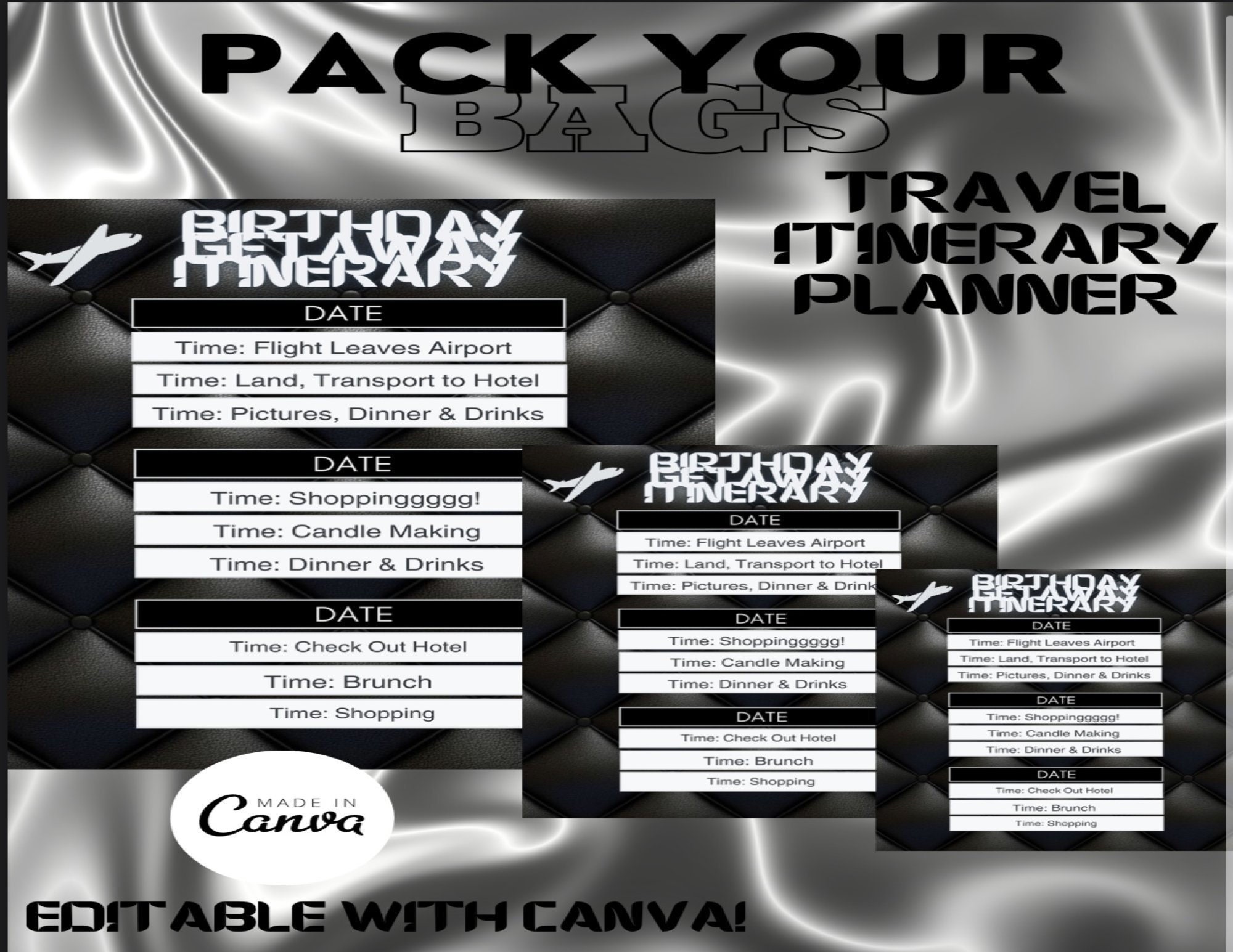 Travel Itinerary, Birthday Getaway Trip, Digital Travel Itinerary ...