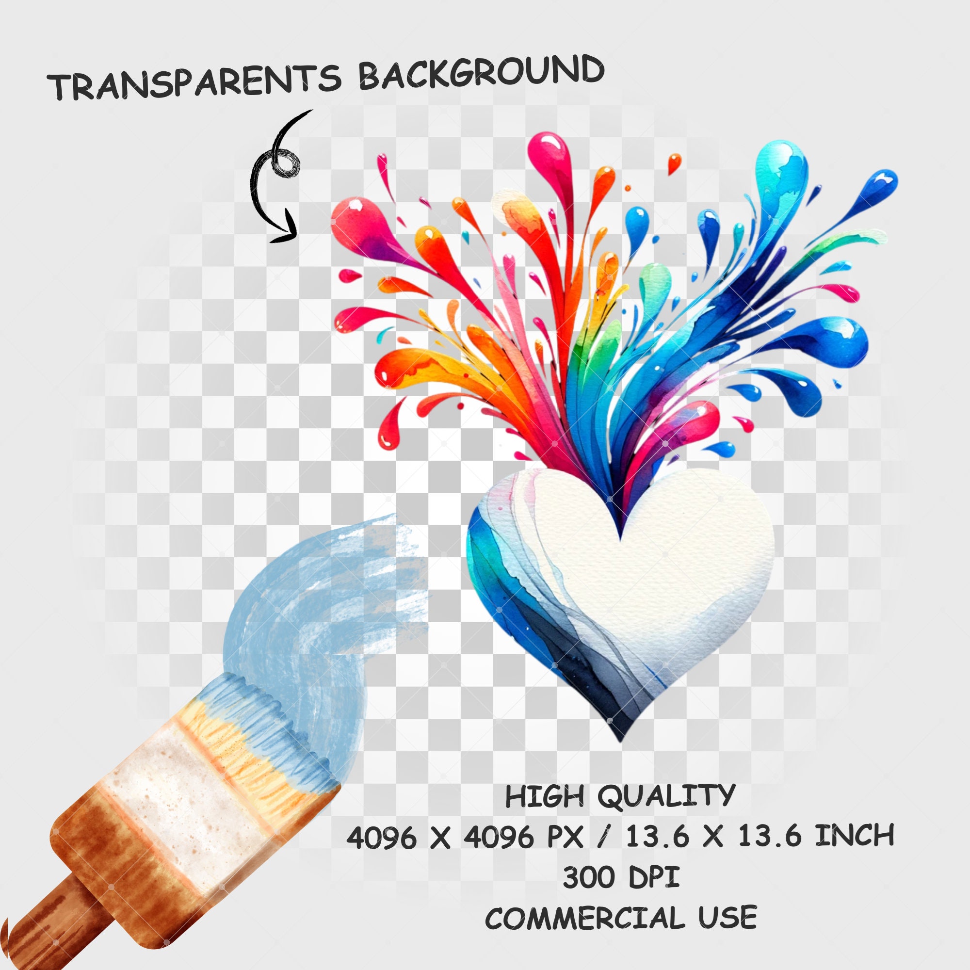 Heart Watercolor Clipart, 12 PNG Valentines Day Clipart, Valentines Day ...