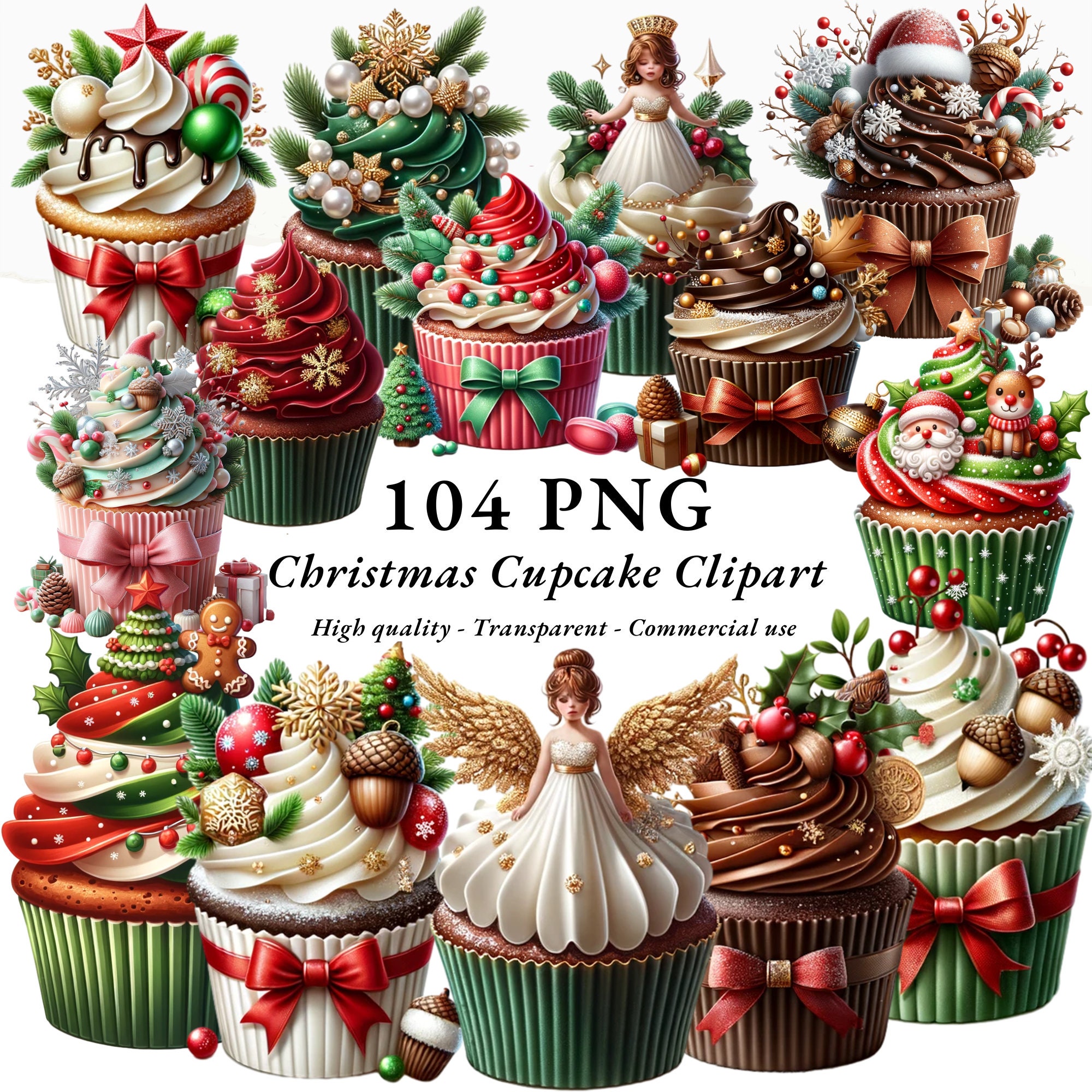 Clipart Watercolor Christmas Cupcake | Festive Holiday (digital ...