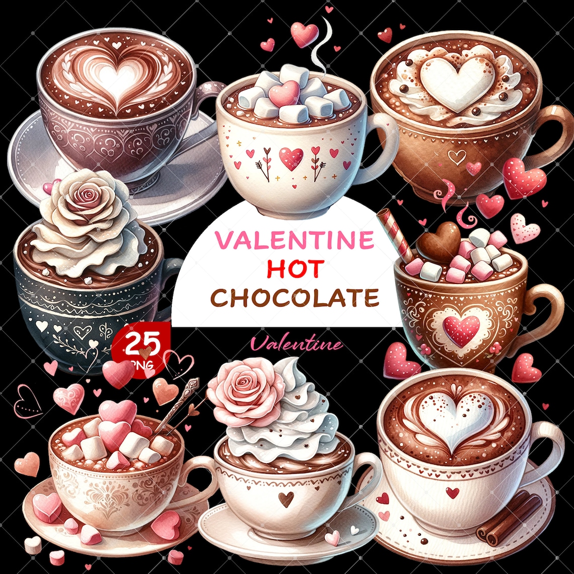 Valentine Hot Chocolate Clipart, 25 PNG Valentines Day Clipart ...