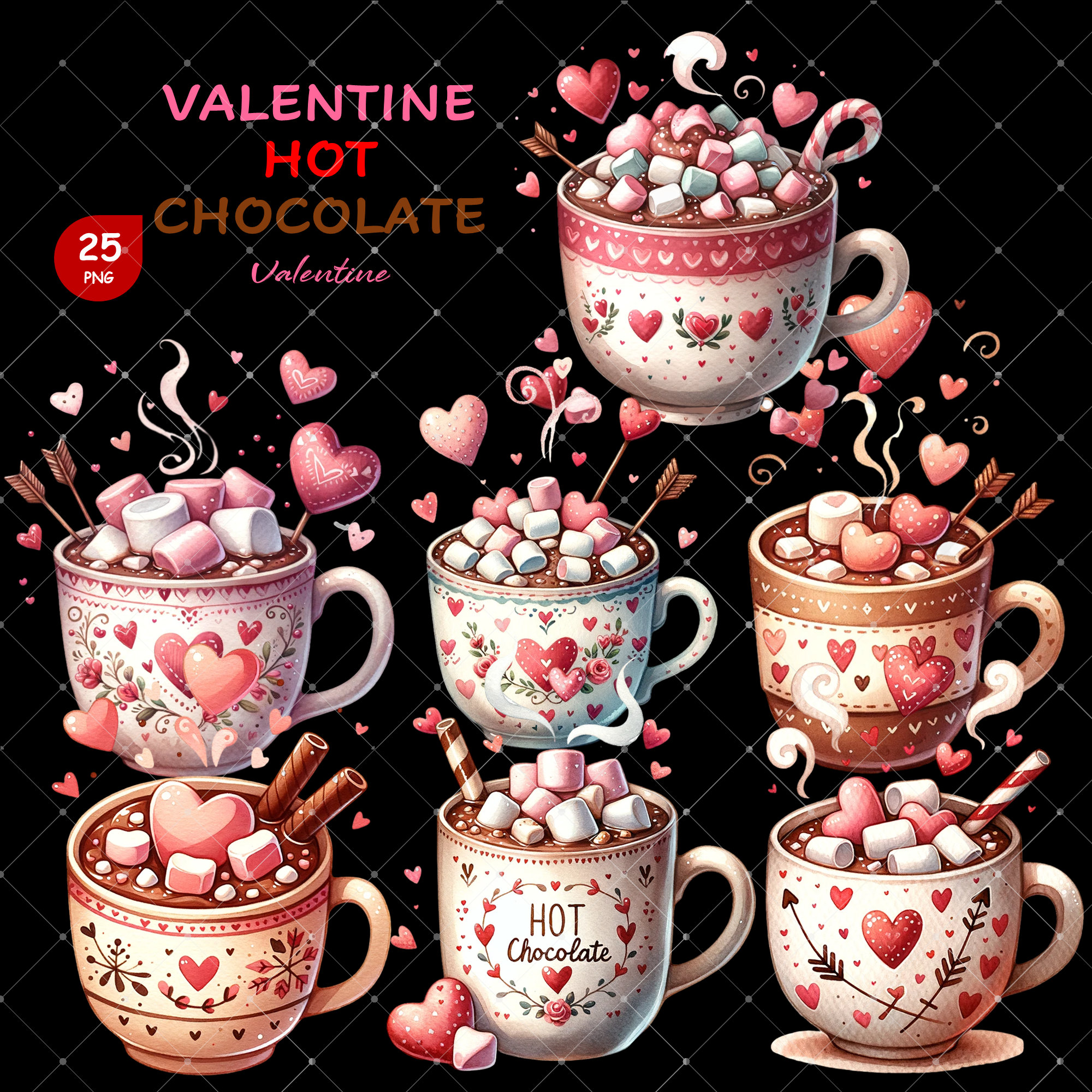 Valentine Hot Chocolate Clipart, 25 PNG Valentines Day Clipart ...