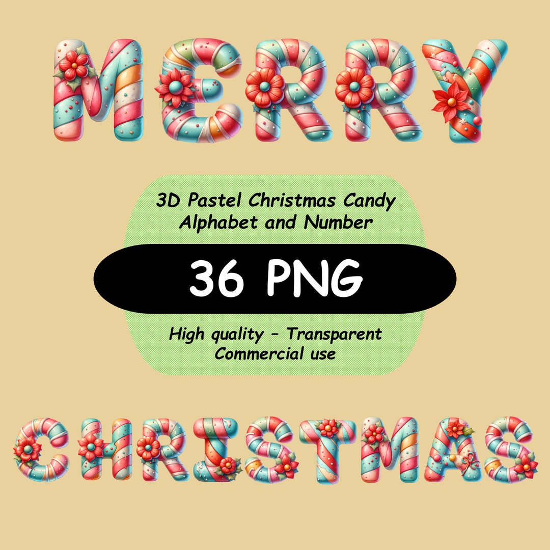 Pastel Christmas Candy Alphabet and Number Clipart - 36 High-quality ...
