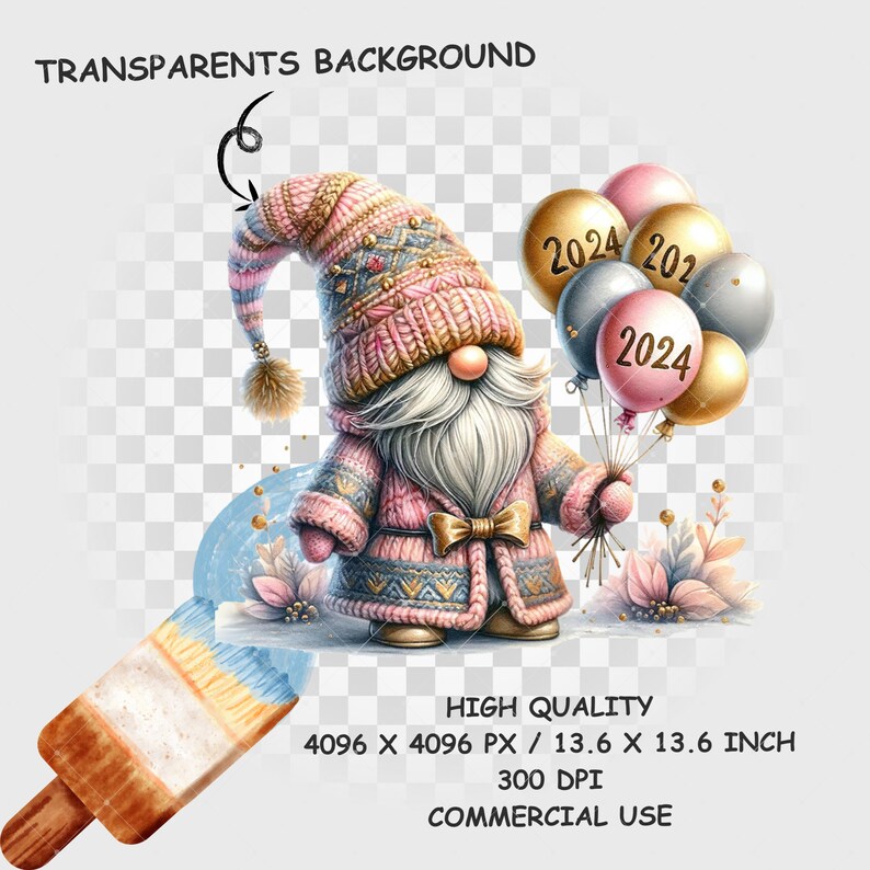 New Year Gnomes Watercolor Clipart, 48 PNG Watercolor, New Year Clipart ...