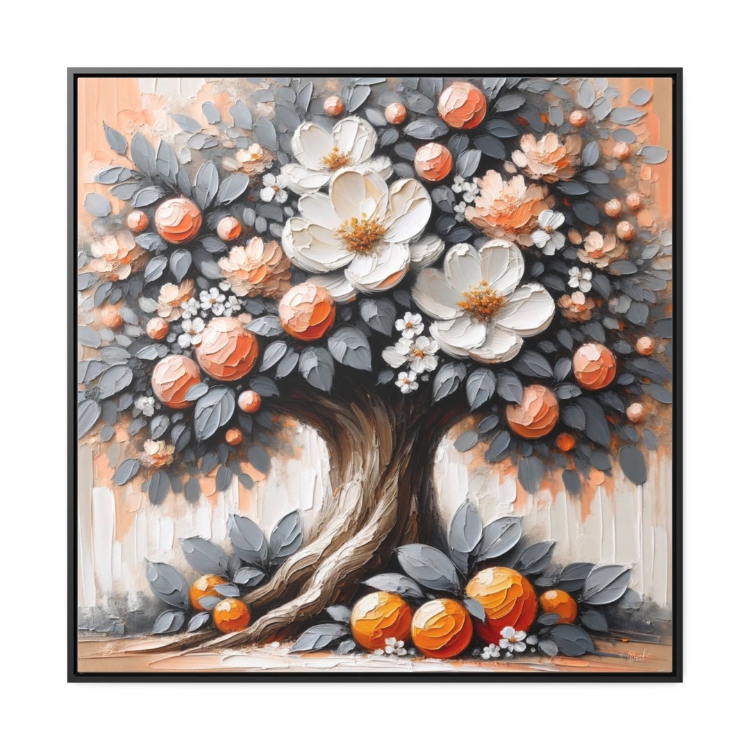 The Orange Flower Tree - Wall Art - Print - Canvas Square Frame - Etsy
