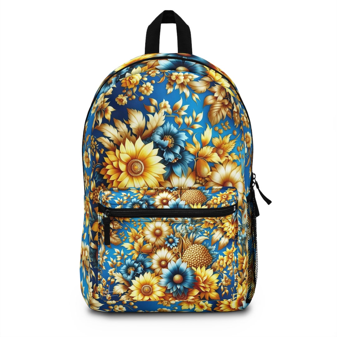 Blue Floral Backpack: Gold Sunlit Garden Pattern - Etsy