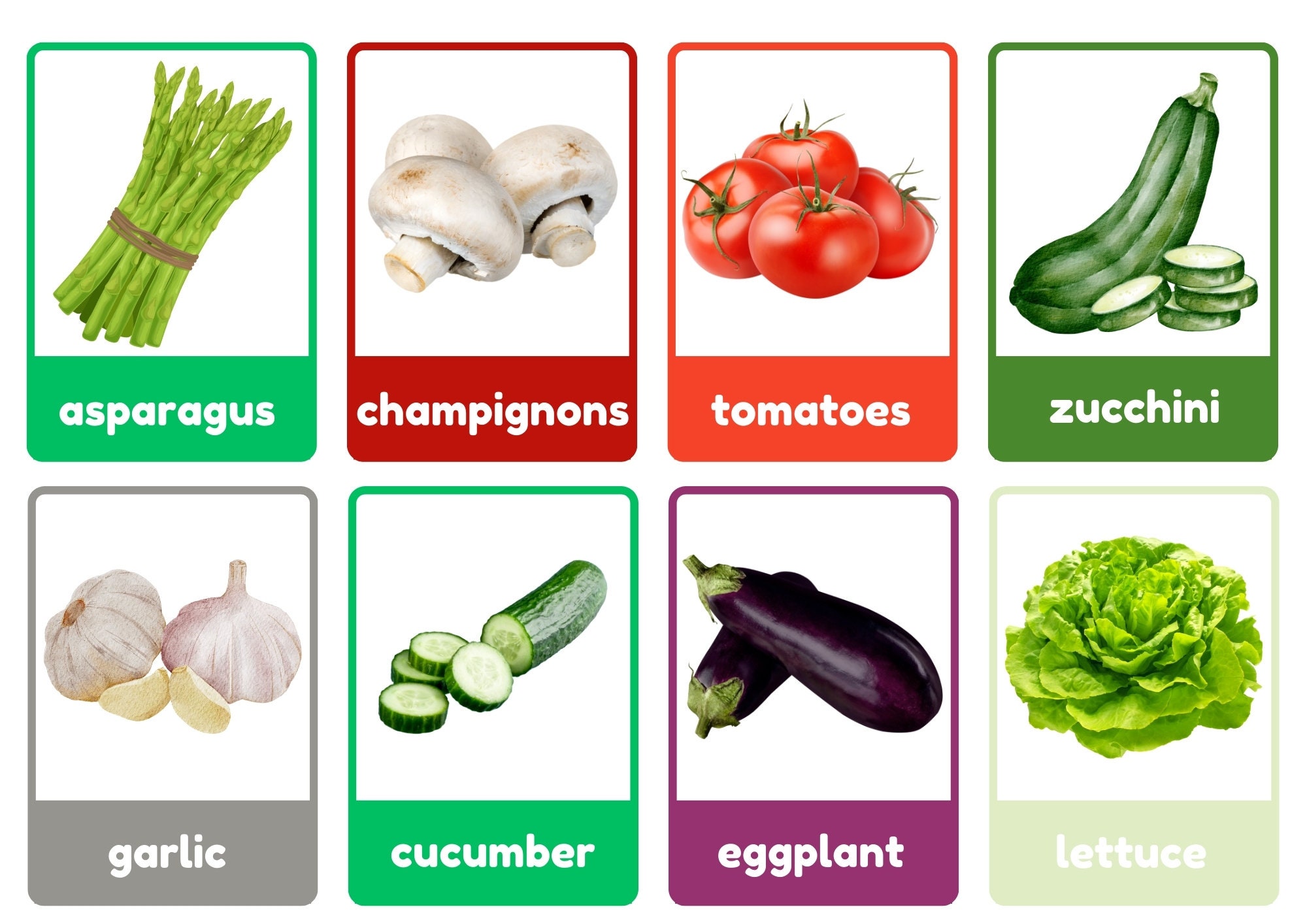 Preschool Educational Flashcards Set Learn Food, Vegetables, Body Parts ...