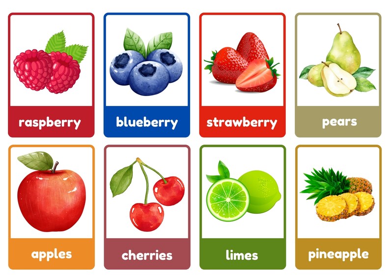 Preschool Educational Flashcards Set Learn Food, Vegetables, Body Parts ...