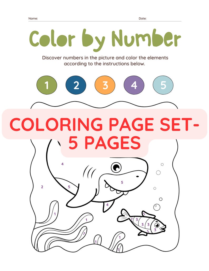 Color by Number 2 5 Pages Children - Etsy