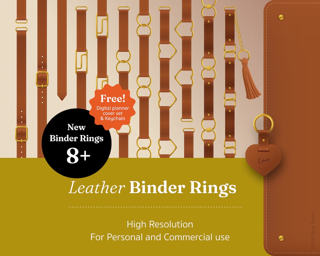 Luxury Leather Binder Rings, Digital Planner Cover, Keychain, Coil Ring ...