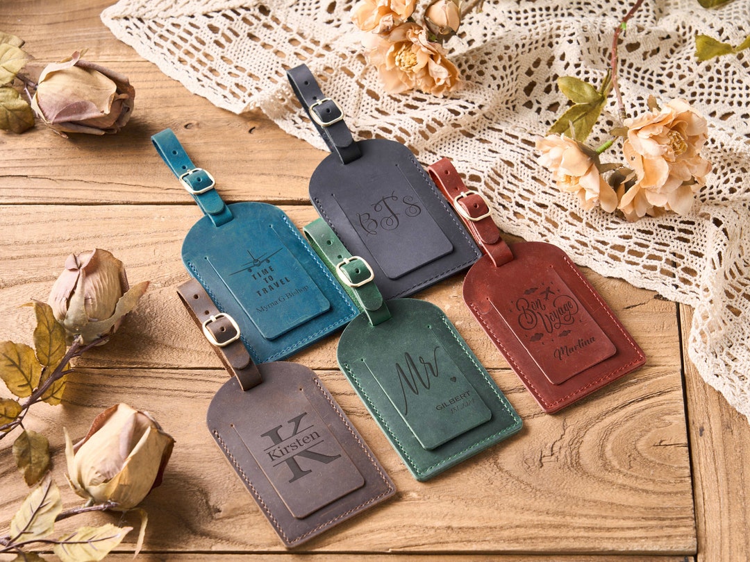 Personalized Luggage Tag Favor Leather Duffle Bag Tag Leather Suitcase ...