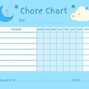 Blue Chore Chart Printable Fun Kids, Teens & Adults Chore and Reward ...