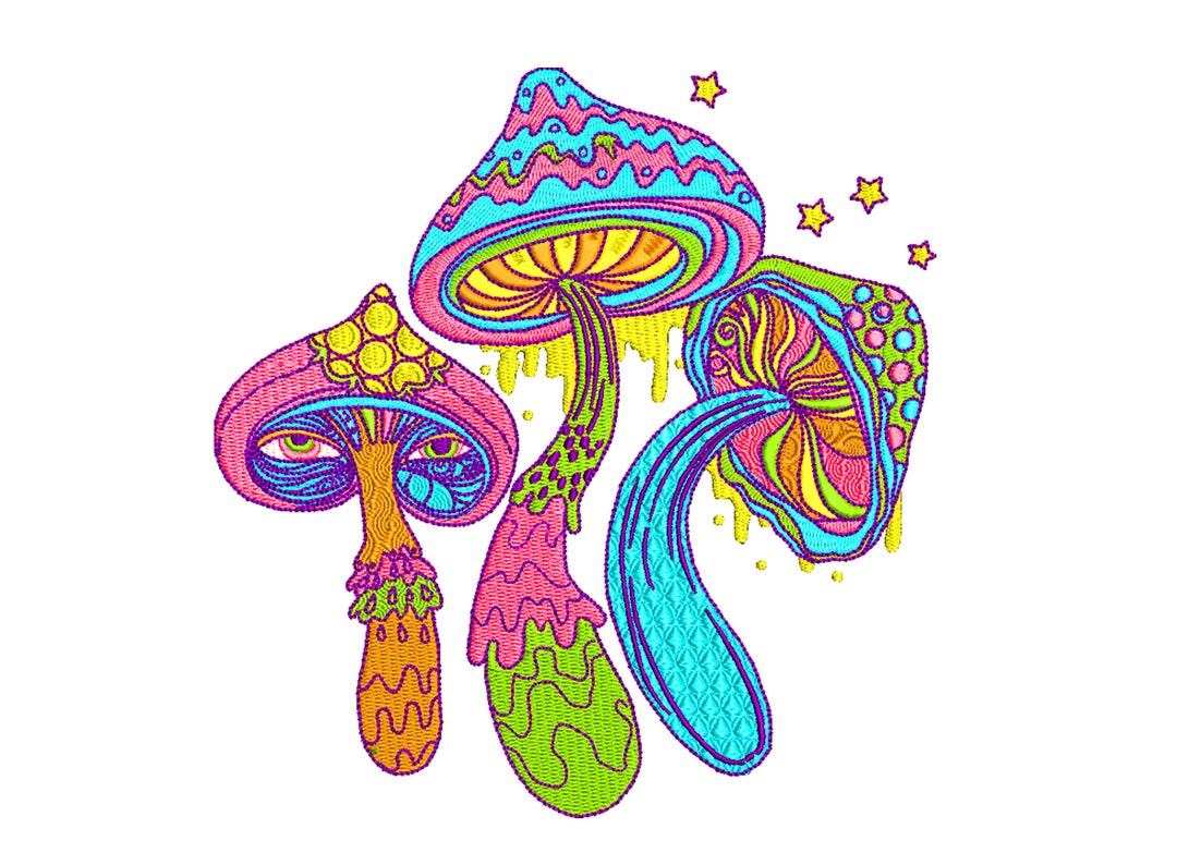 Psychedelic Mushroom Trio Neon Trippy Fungus Eyes 4 Sizes Machine ...