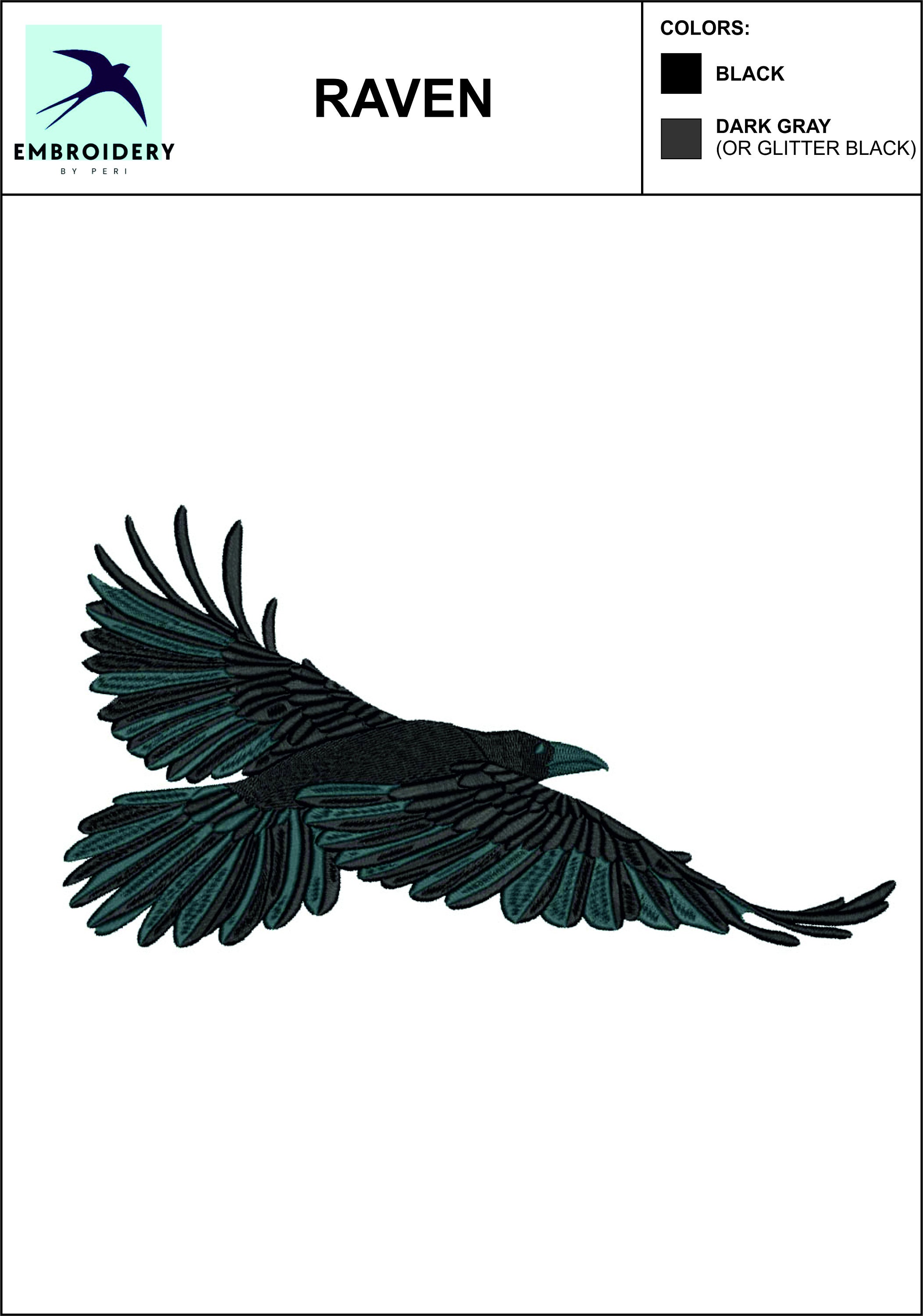 Raven - Crow - Black Bird - Art Project - 4 Sizes - Machine Embroidery ...
