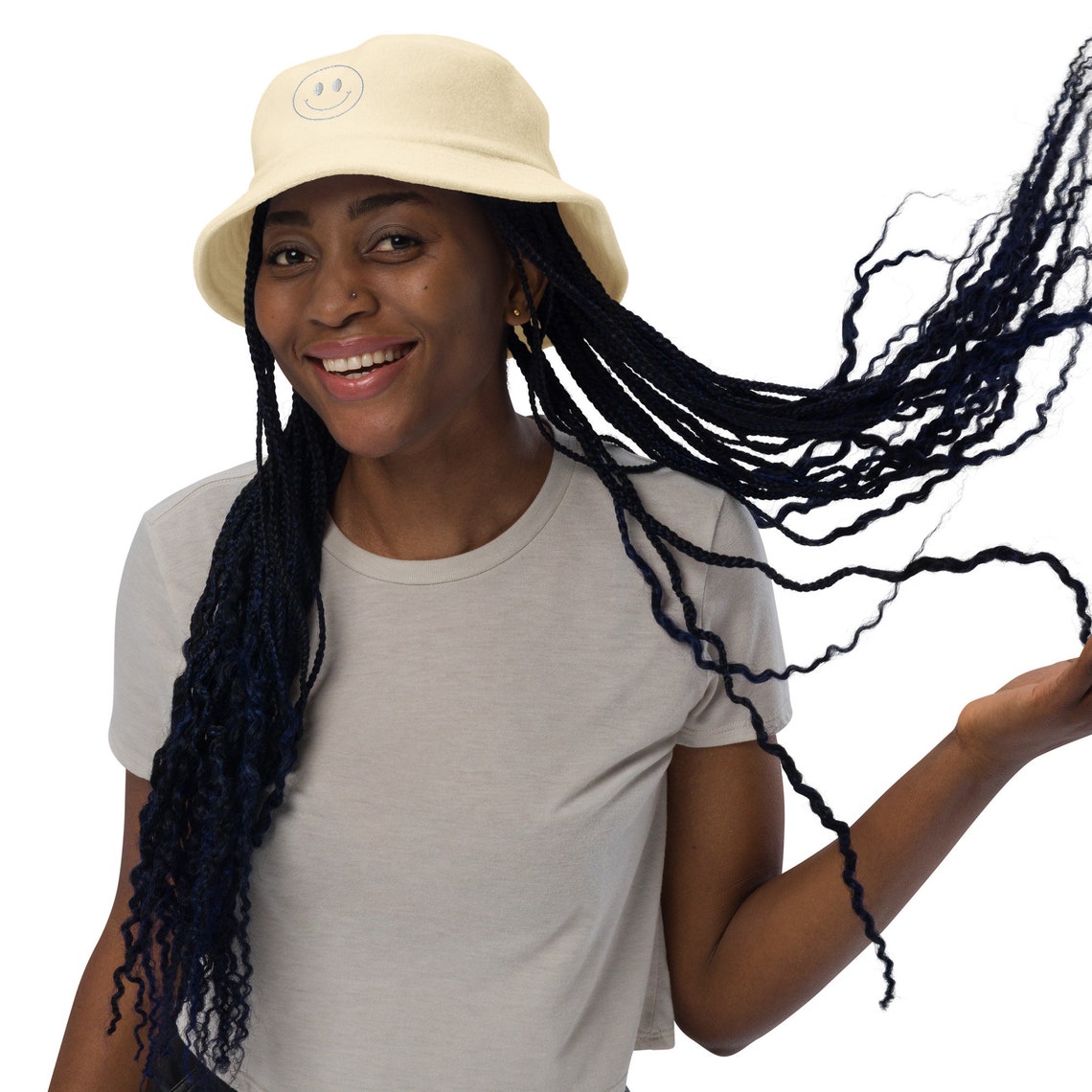 Smiley Face Terry Cloth Bucket Hat, Embroidered Bucket Hat, Bucket Hat ...