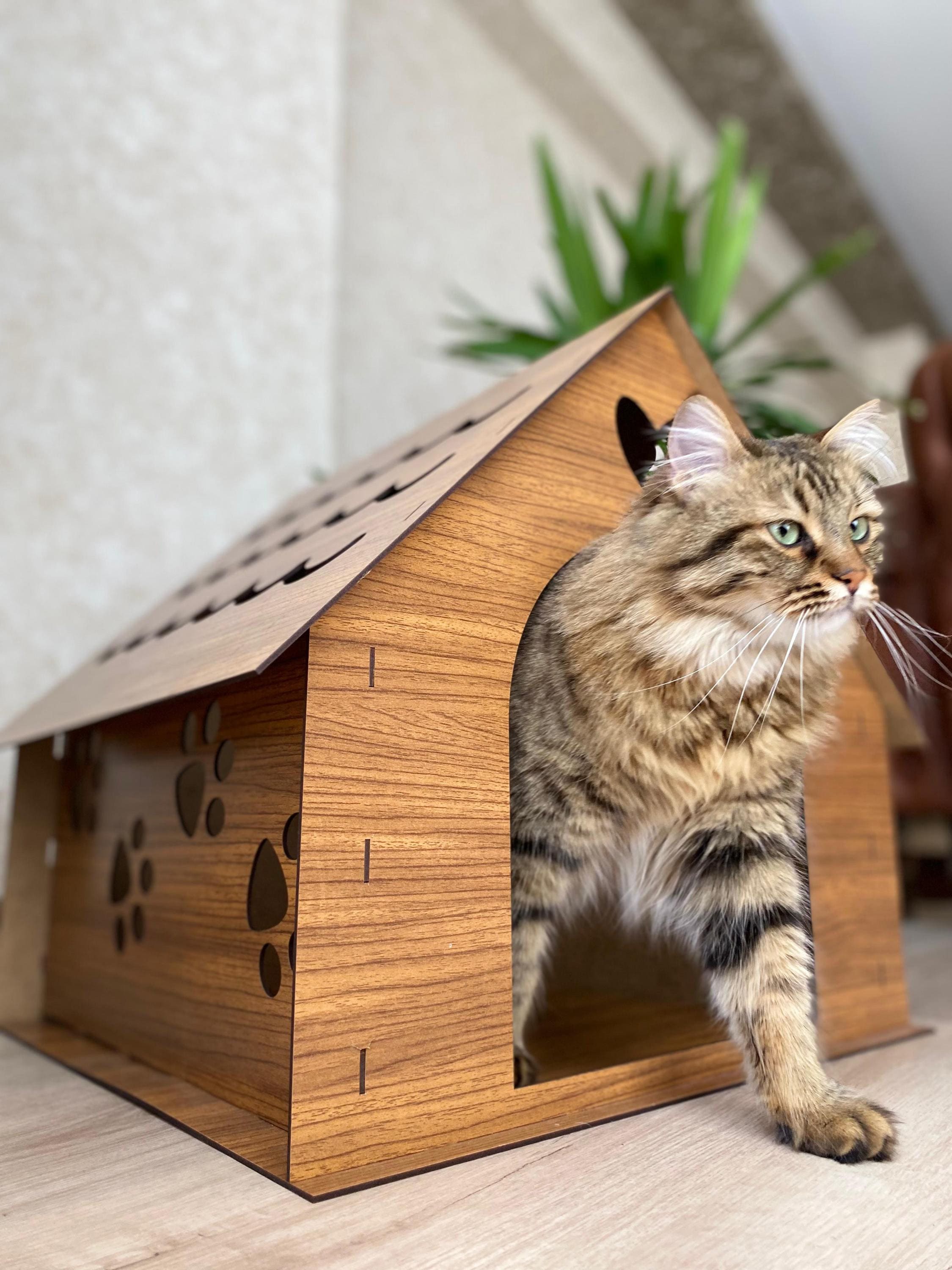 Wooden Cat House, Modern Cat House, Gift for Cat Owner, Animal House ...