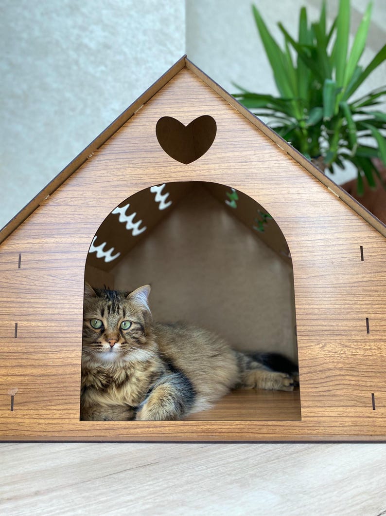 Wooden Cat House, Modern Cat House, Gift for Cat Owner, Animal House ...
