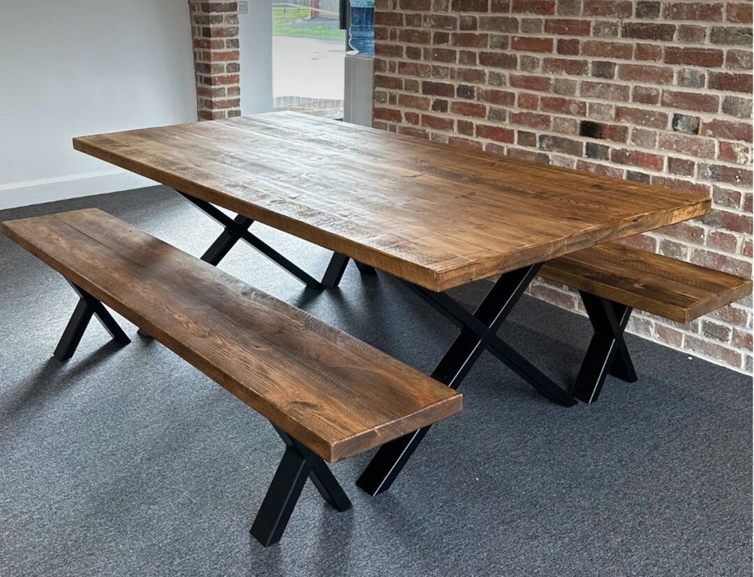 X Frame Leg Dining Table Set Handmade Rustic Industrial - Etsy