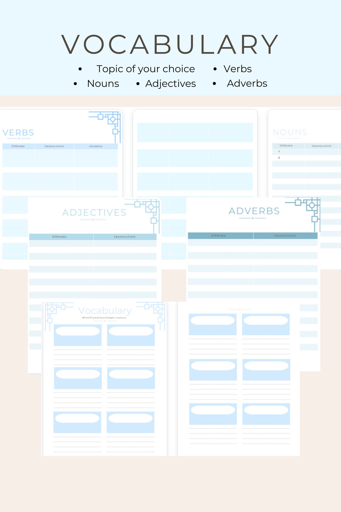 Korean Study Journal, Language Study Notebook, Korean Study Planner ...