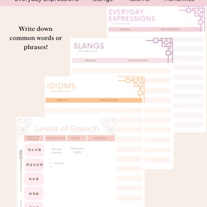 Korean Study Journal, Language Study Notebook, Korean Study Planner ...