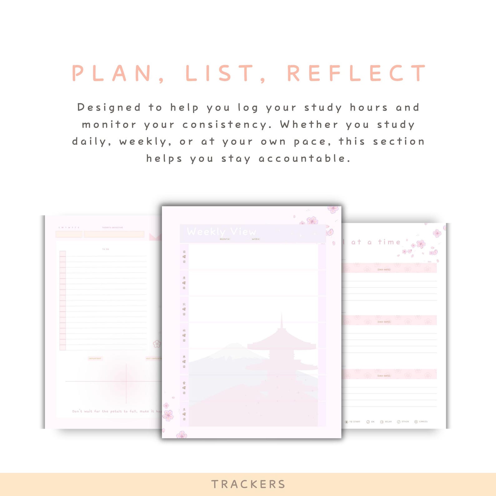 Japanese Learning Journal: Sakura Dream, Hyperlinked Digital Planner ...