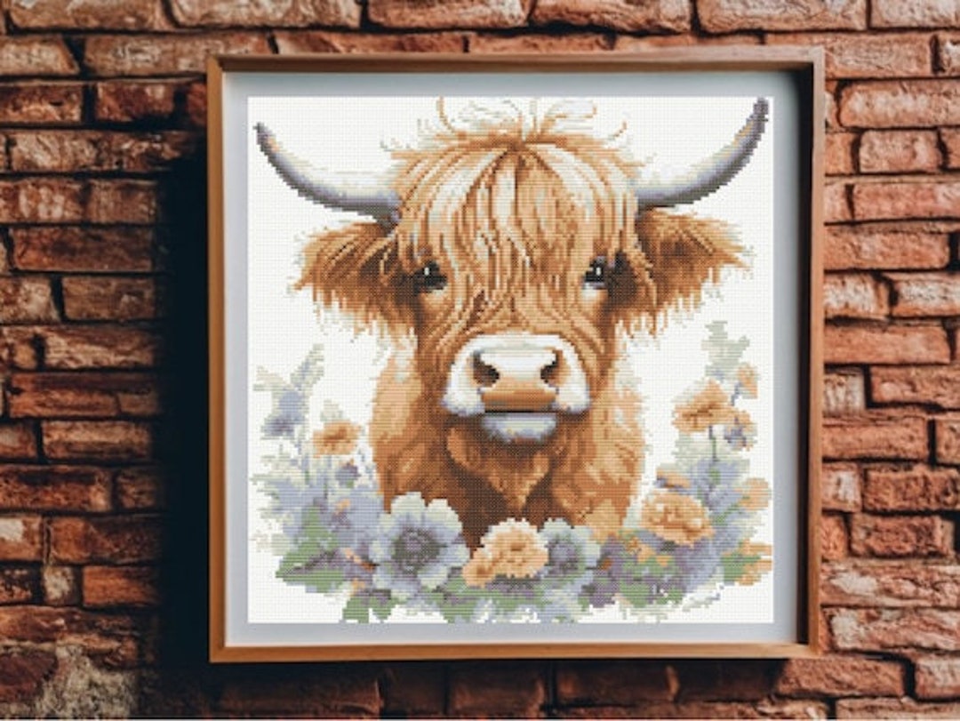 Highland Cow Cross Stitch Pattern, Baby Highland Cow Embroidery Instant ...