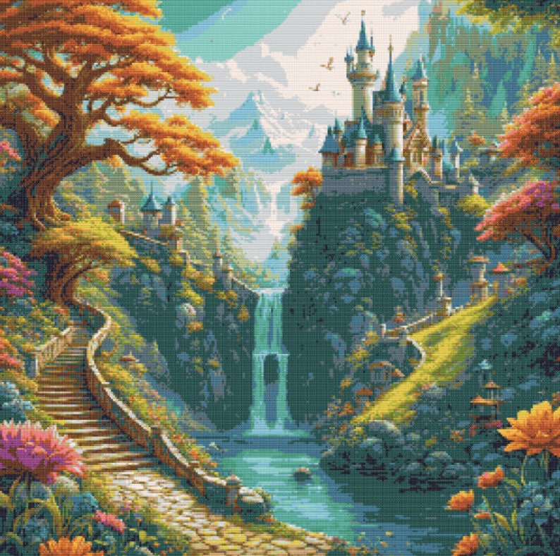 Fantasy Castle Cross Stitch Pattern, Magic Castle Cross Stitch Pattern ...