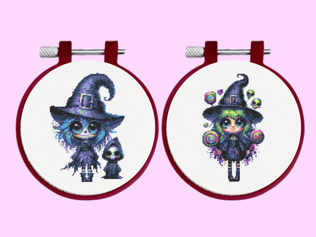 Witch Cross Stitch Pattern, Halloween Cross Stitch Pattern, 2 Witches ...