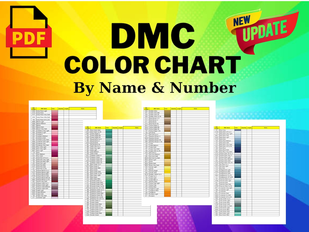 Buy DMC Color Chart, DMC Thread Chart, Dmc Color by Code, Dmc Color by ...