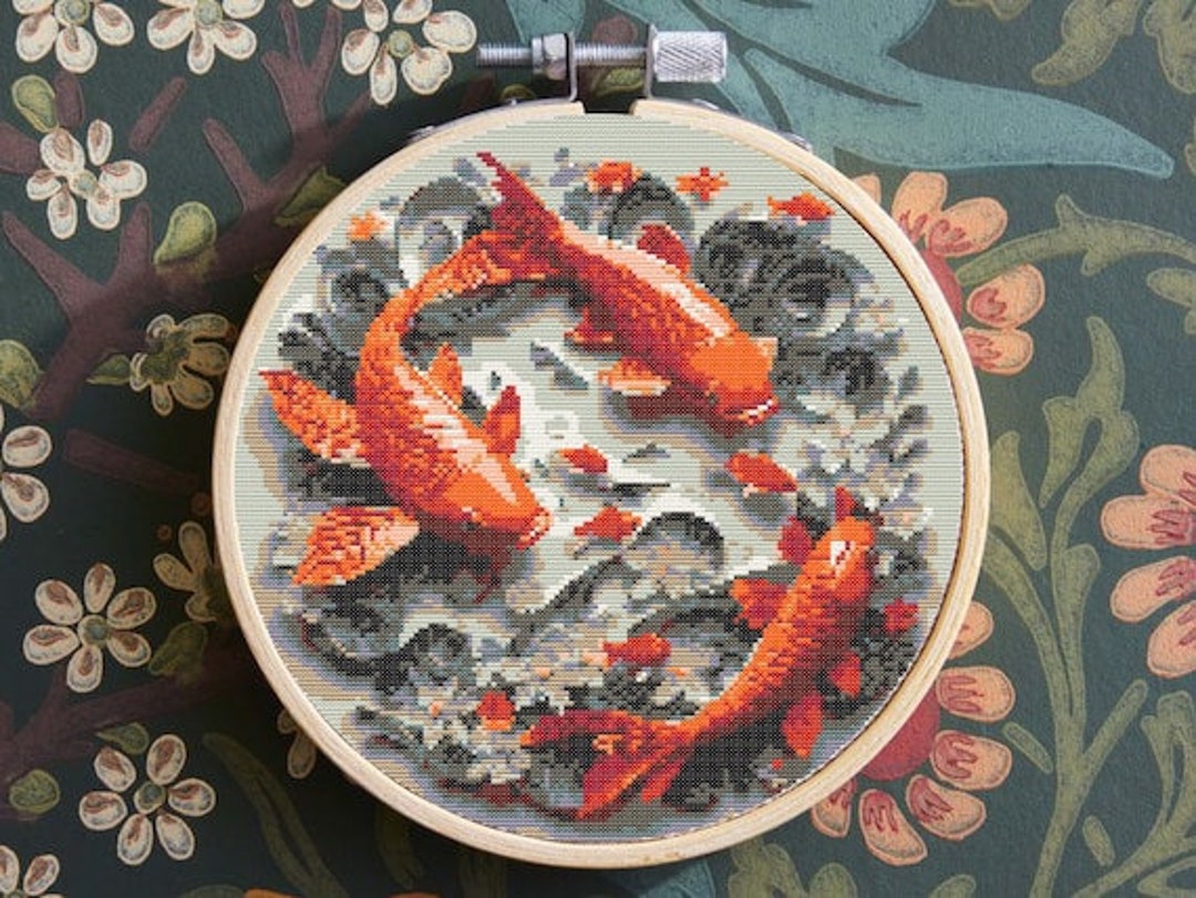Fish Cross Stitch Pattern, Japan Koi Fish Cross Stitch, Asian Fish ...