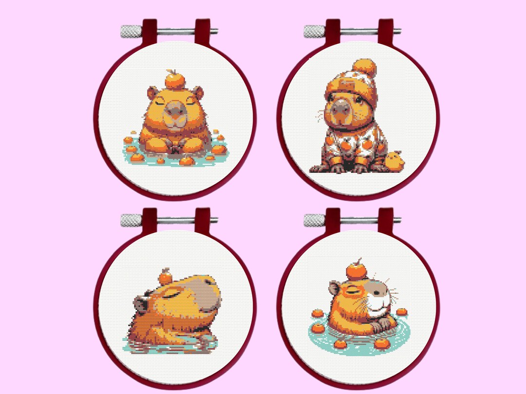 Capybara Cross Stitch Pattern, 4 Capybara Bundle Set, Instant Download ...