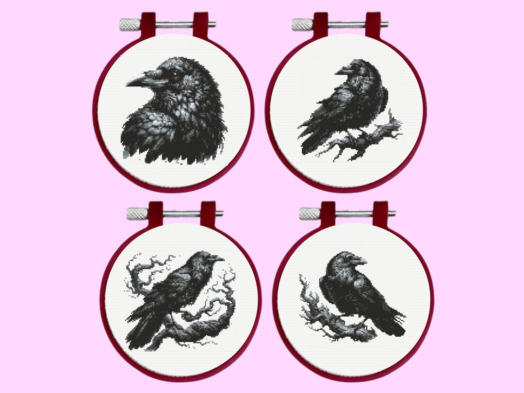 Raven Cross Stitch Pattern, 4 Ravens Cross Stitch Pattern, Bundle Set ...