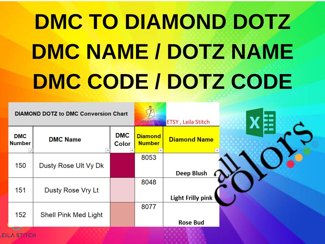 Diamond Dot to Dmc Conversion Chart, DMC to Diamond Dotz by Number, Dmc ...