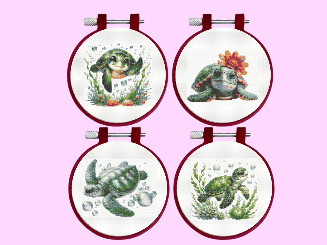 Sea Turtle Cross Stitch Pattern, 4 Sea Turtles Cross Stitch Pattern ...