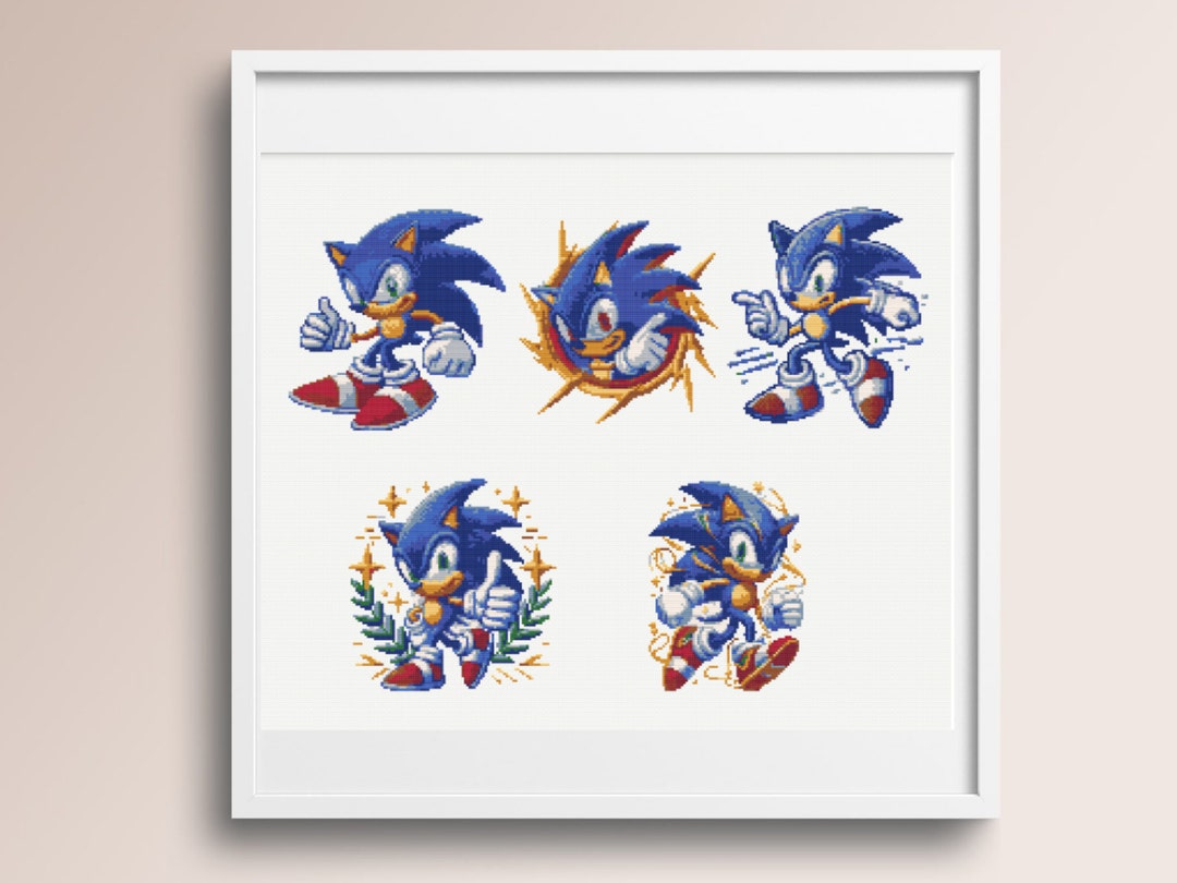 Sonic the Hedgehog Cross Stitch Pattern , 5 Bundle Sonic Embroidery ...