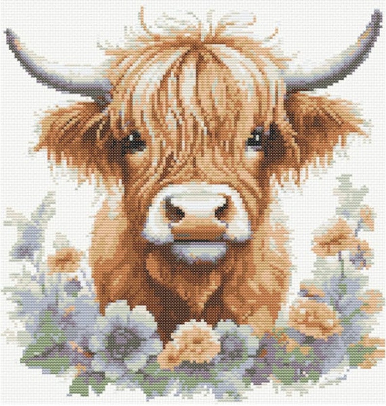 Highland Cow Cross Stitch Pattern, Baby Highland Cow Embroidery Instant ...