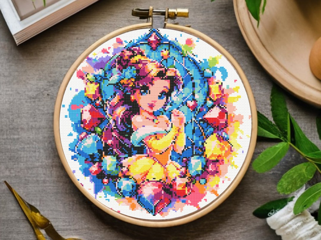 Belle Gemstones Cross Stitch Pattern, Princess Belle Cross Stitch ...