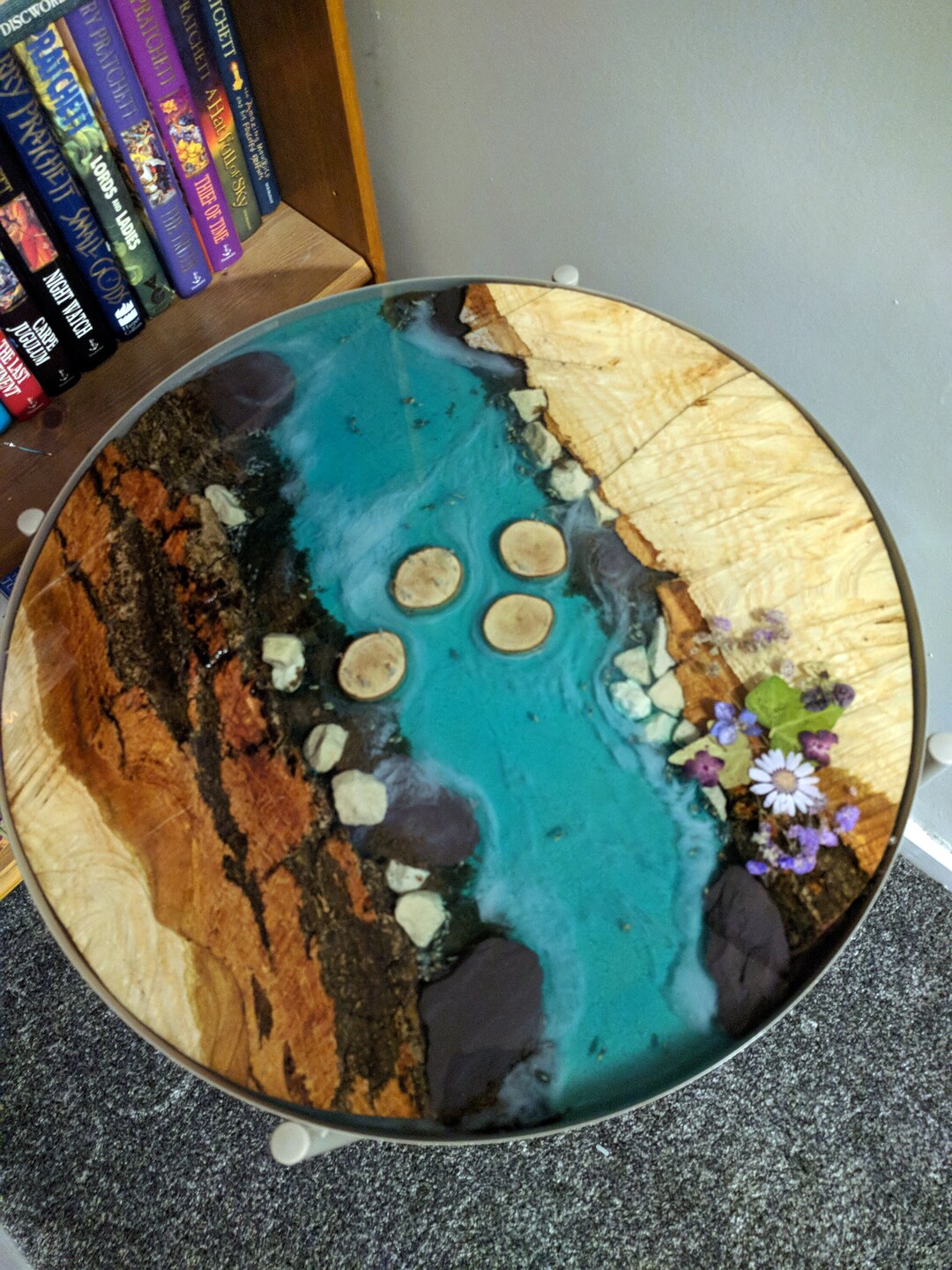 Resin River Crossing Canyon Table. Natural Wood With Pressed - Etsy