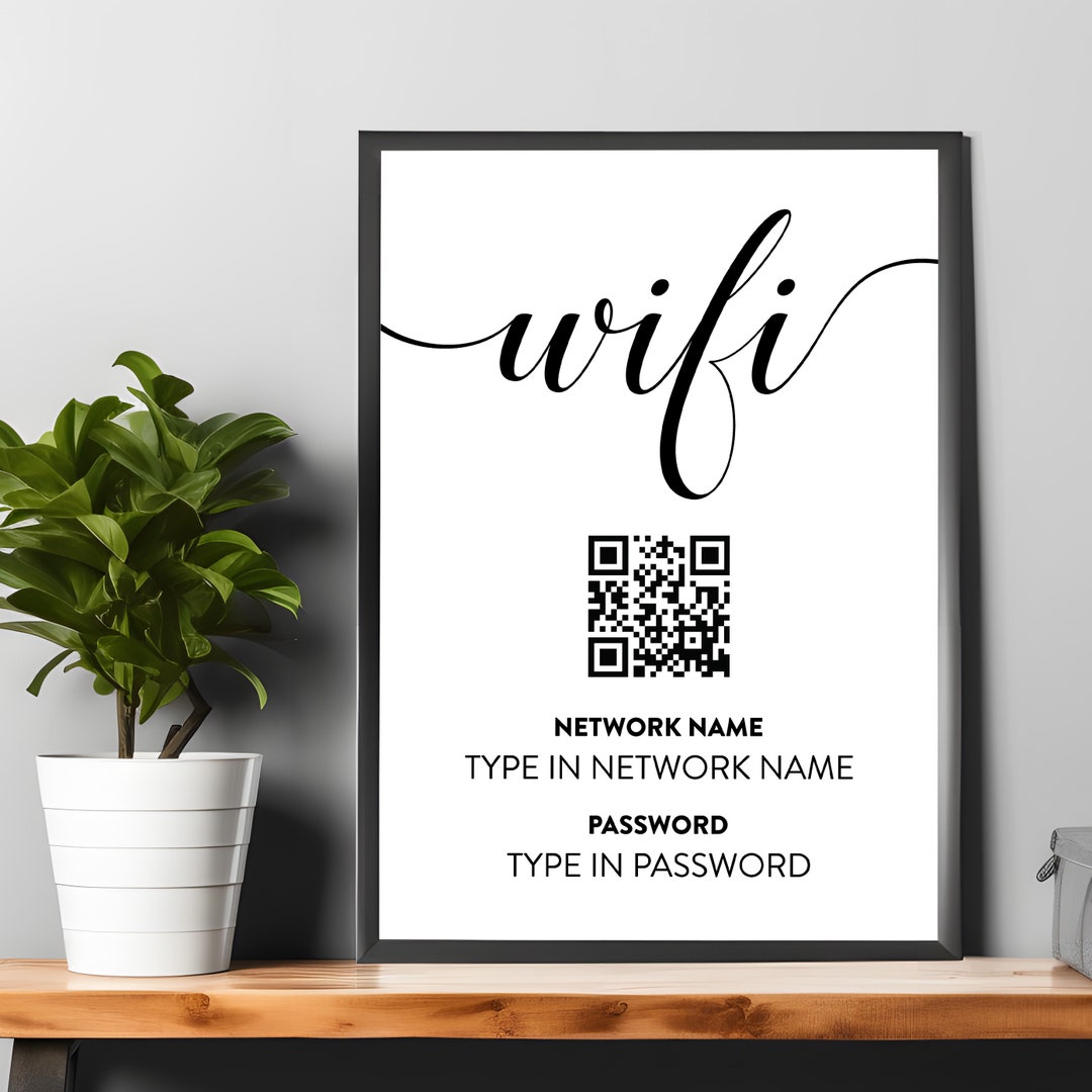 Wifi Sign, Wifi Sign Printable, Wifi Sign Template, Wifi QR Code Sign ...
