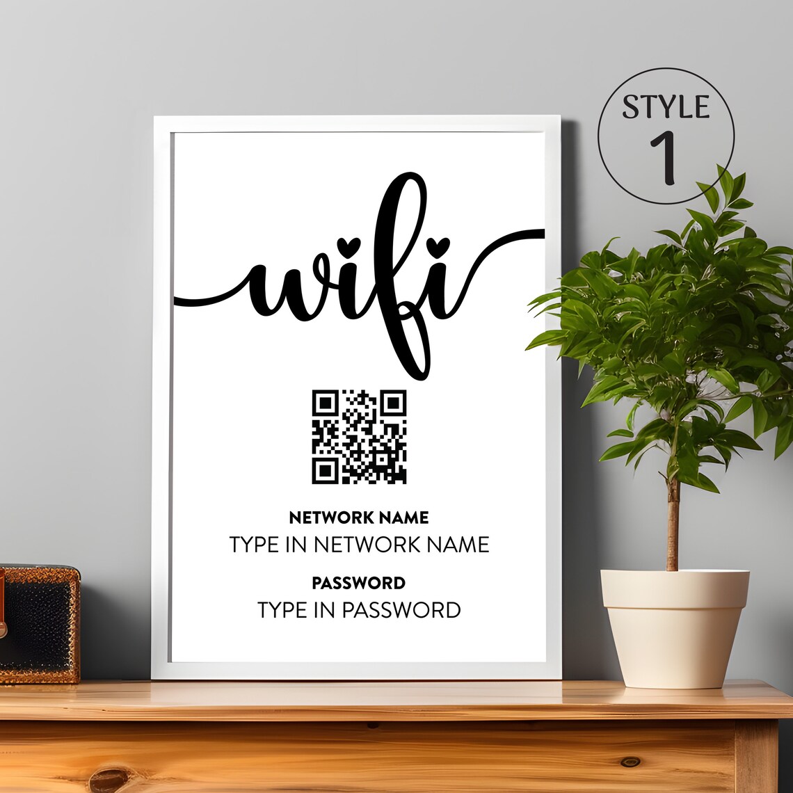 Wifi Sign, Wifi Sign Printable, Wifi Sign Template, Wifi QR Code Sign ...