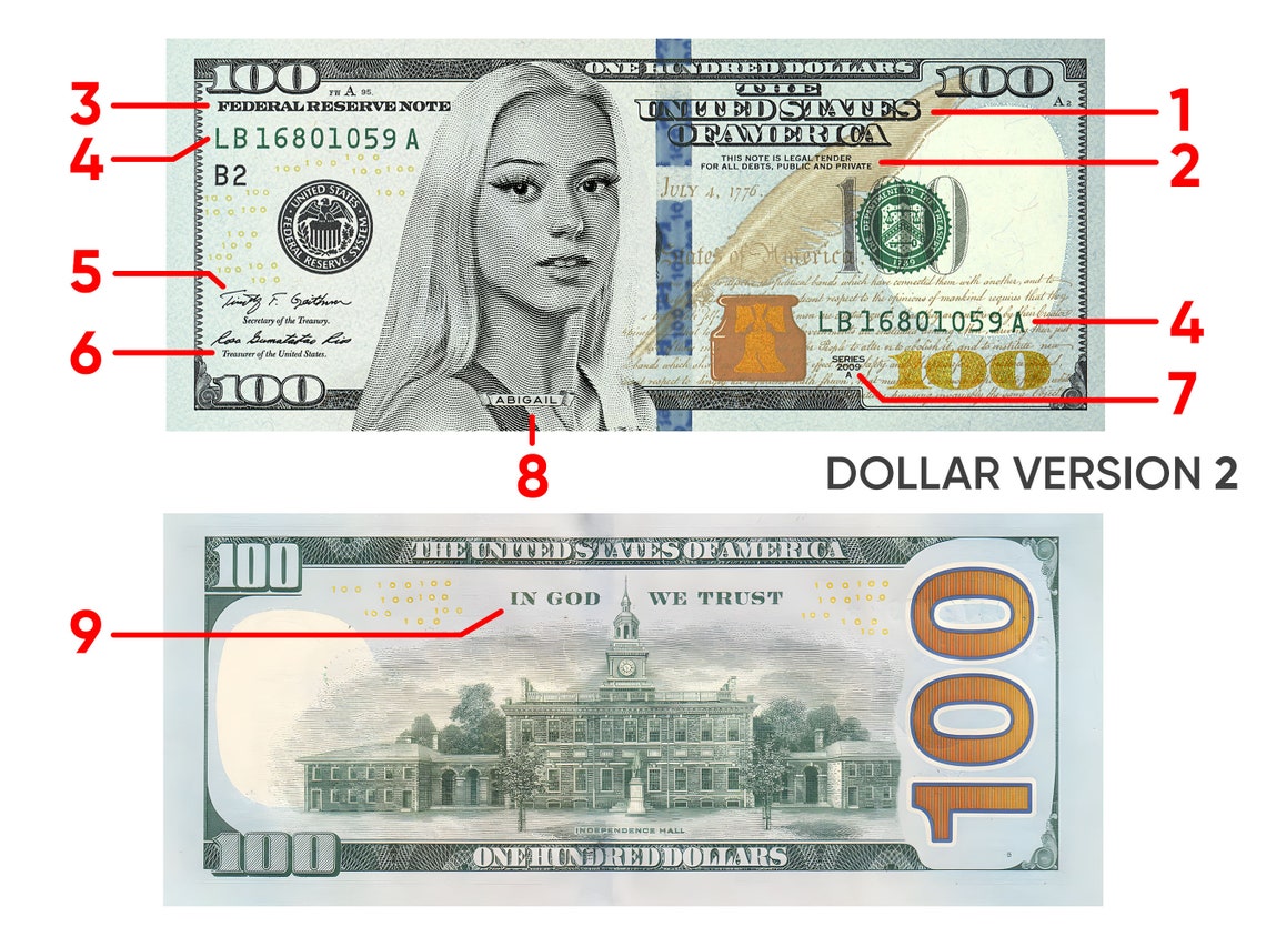 Personalized Dollar, 100 Dollar Bill Template, 100 Dollar, Picture on ...
