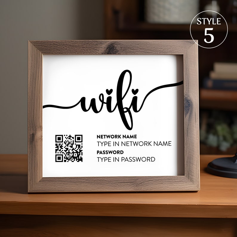 Wifi Sign, Wifi Sign Printable, Wifi Sign Template, Wifi QR Code Sign ...