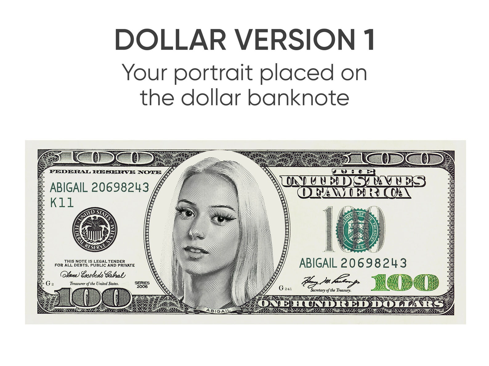 Personalized Dollar, 100 Dollar Bill Template, 100 Dollar, Picture on ...