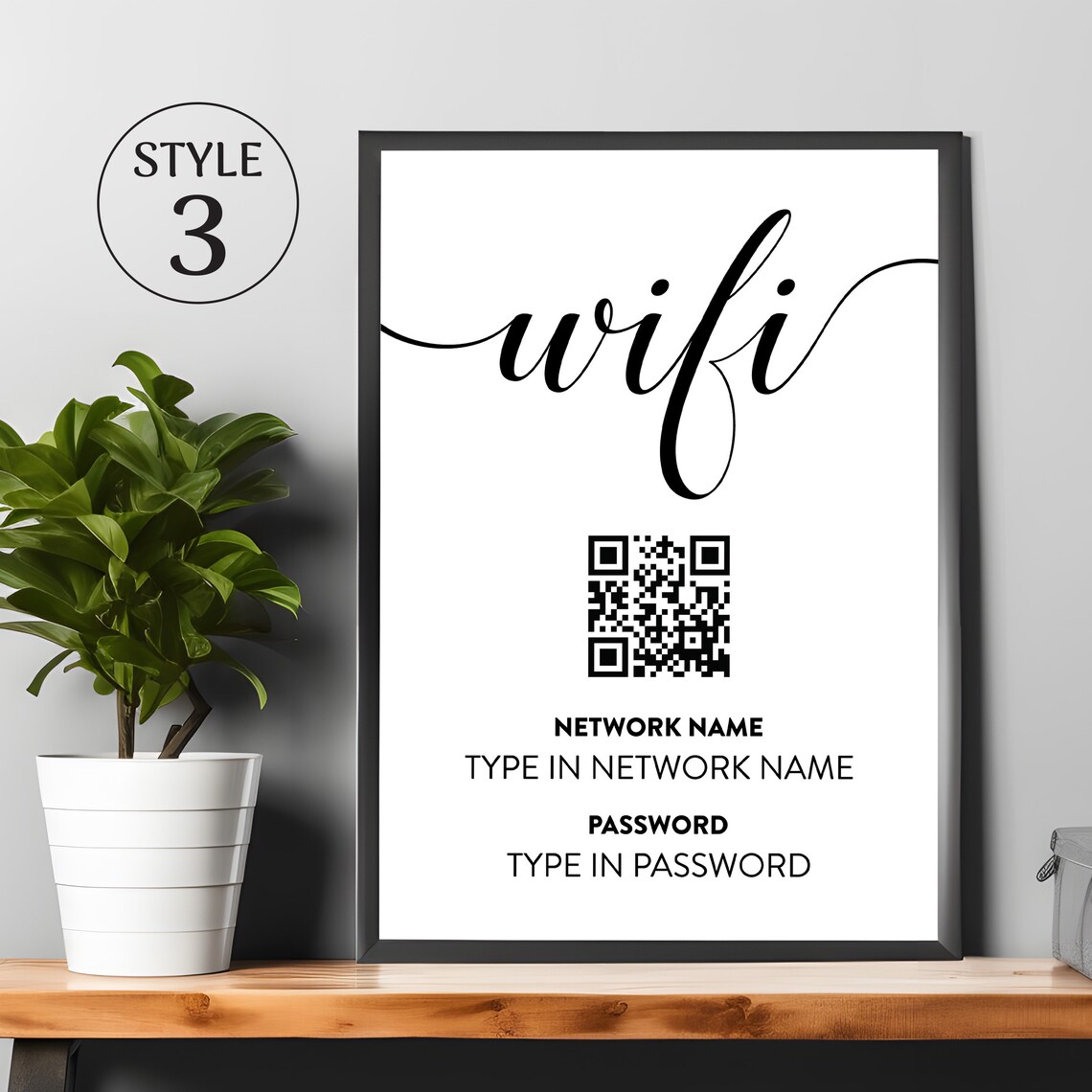 Wifi Sign, Wifi Sign Printable, Wifi Sign Template, Wifi QR Code Sign ...