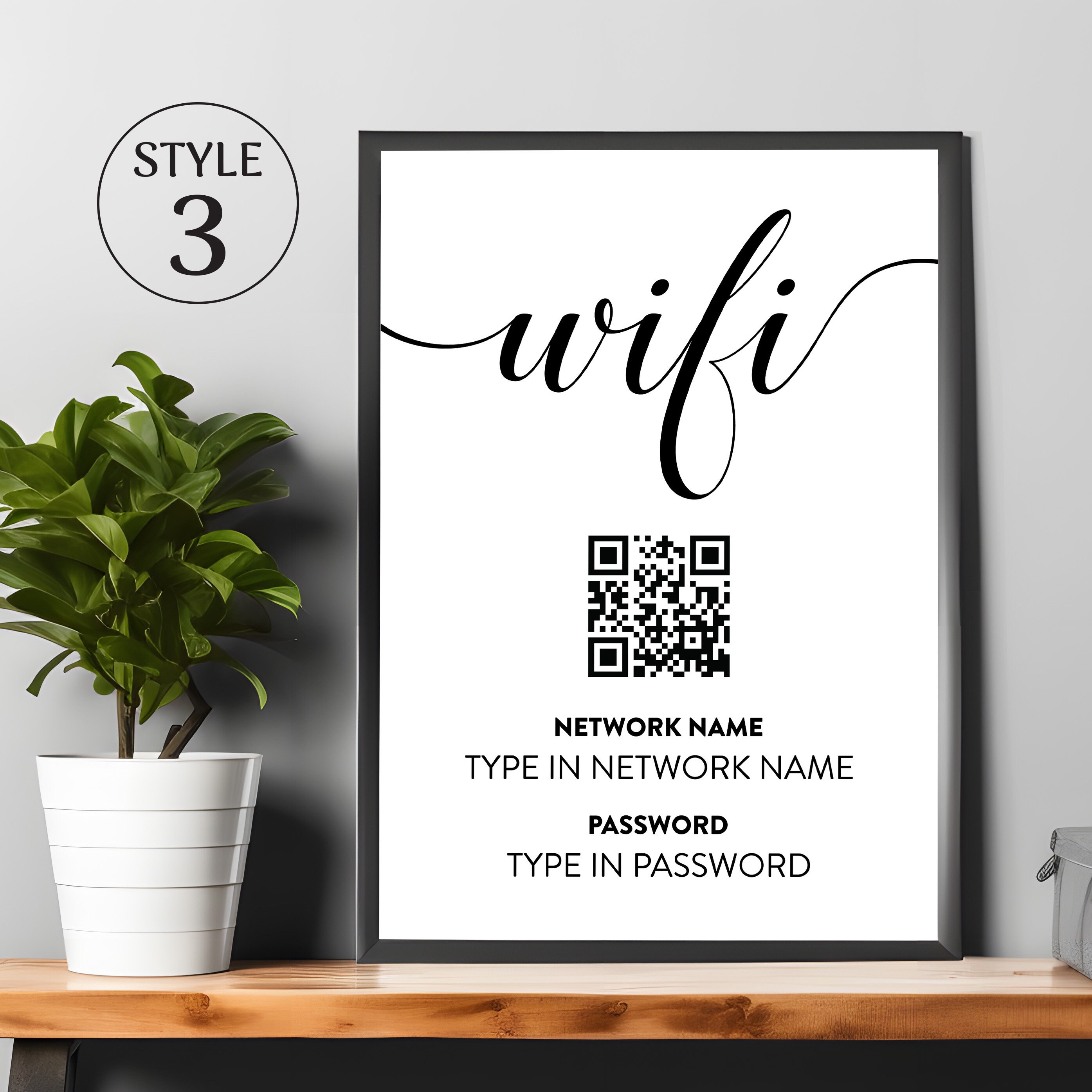Wifi Sign, Wifi Sign Printable, Wifi Sign Template, Wifi QR Code Sign ...