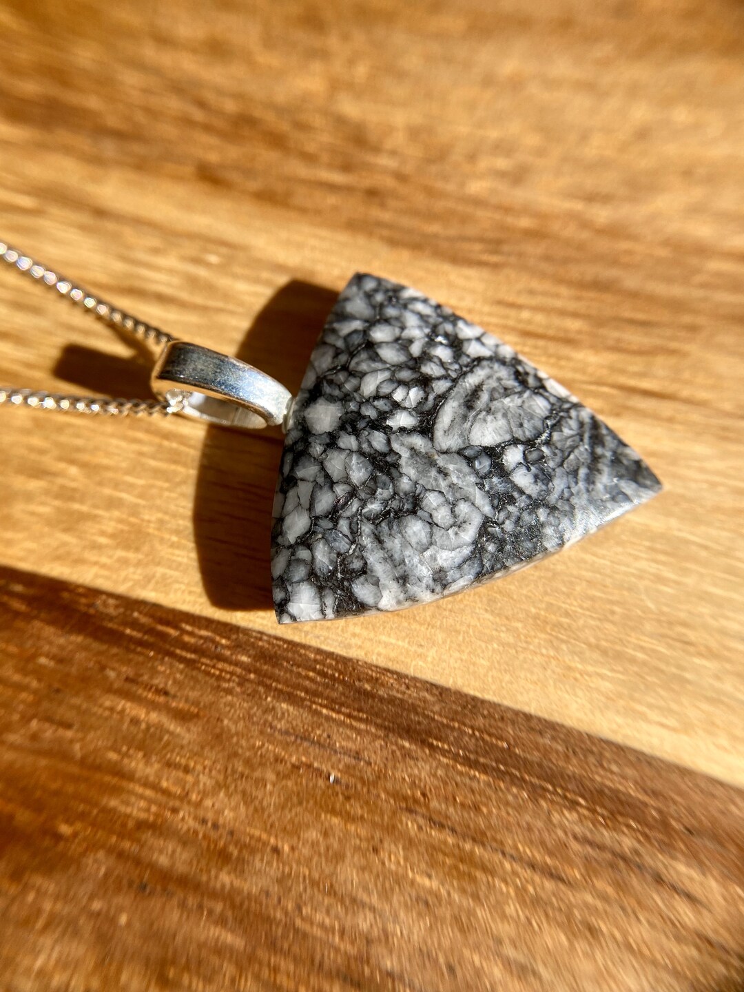 Dawn Amulet Natural Pinolith Jasper Pendant Necklace, Black and White ...
