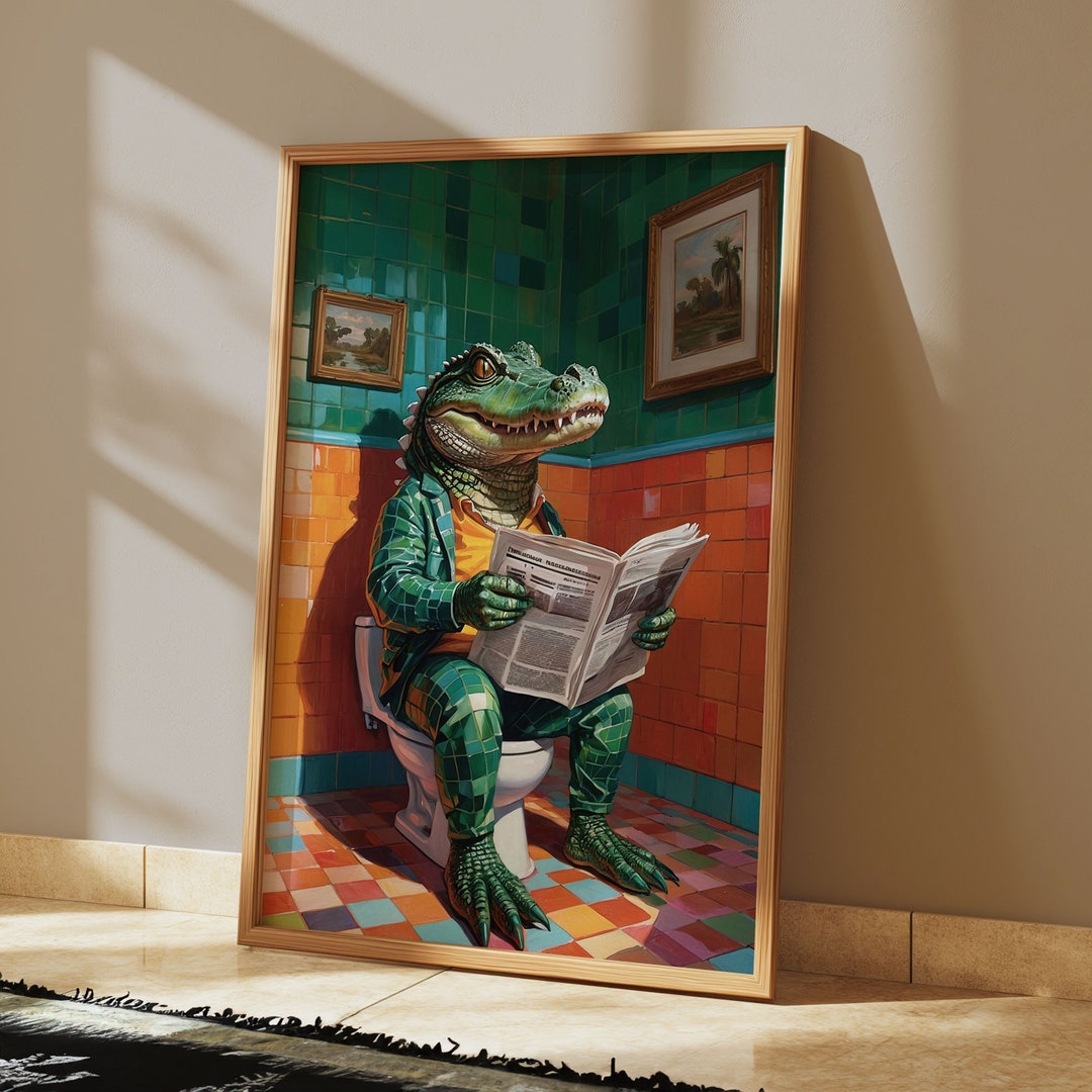 Funny Alligator Wall Art | Digital Download | Quirky Bathroom Decor ...