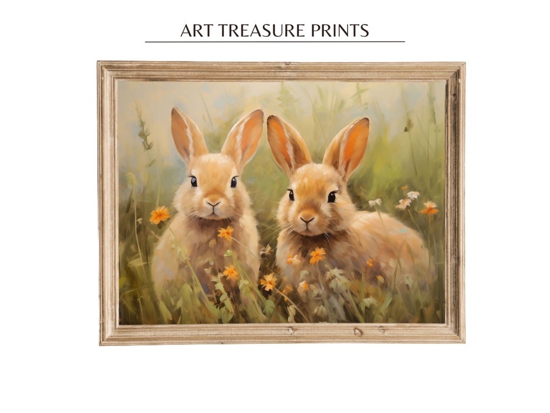 Spring Bunny Art, Digital Download, Floral Rabbit Painting, Bunnies ...