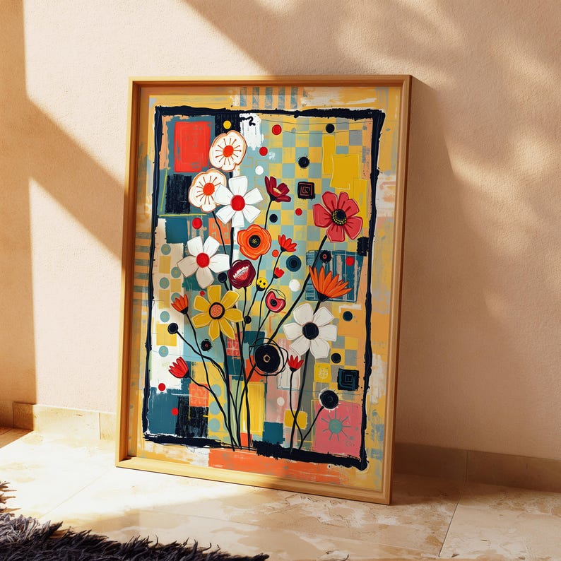 Abstract Floral Wall Art Digital Download, Colorful Modern Flower Print ...