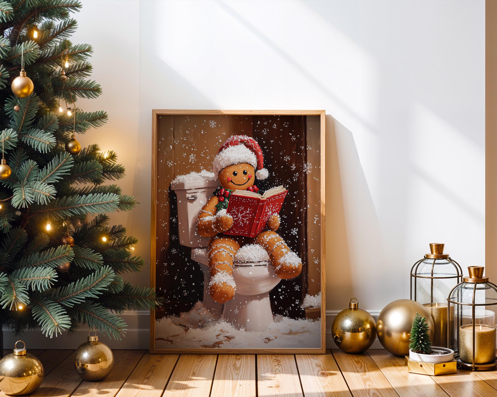 Funny Gingerbread Man Christmas Bathroom Art Print (digital Download ...